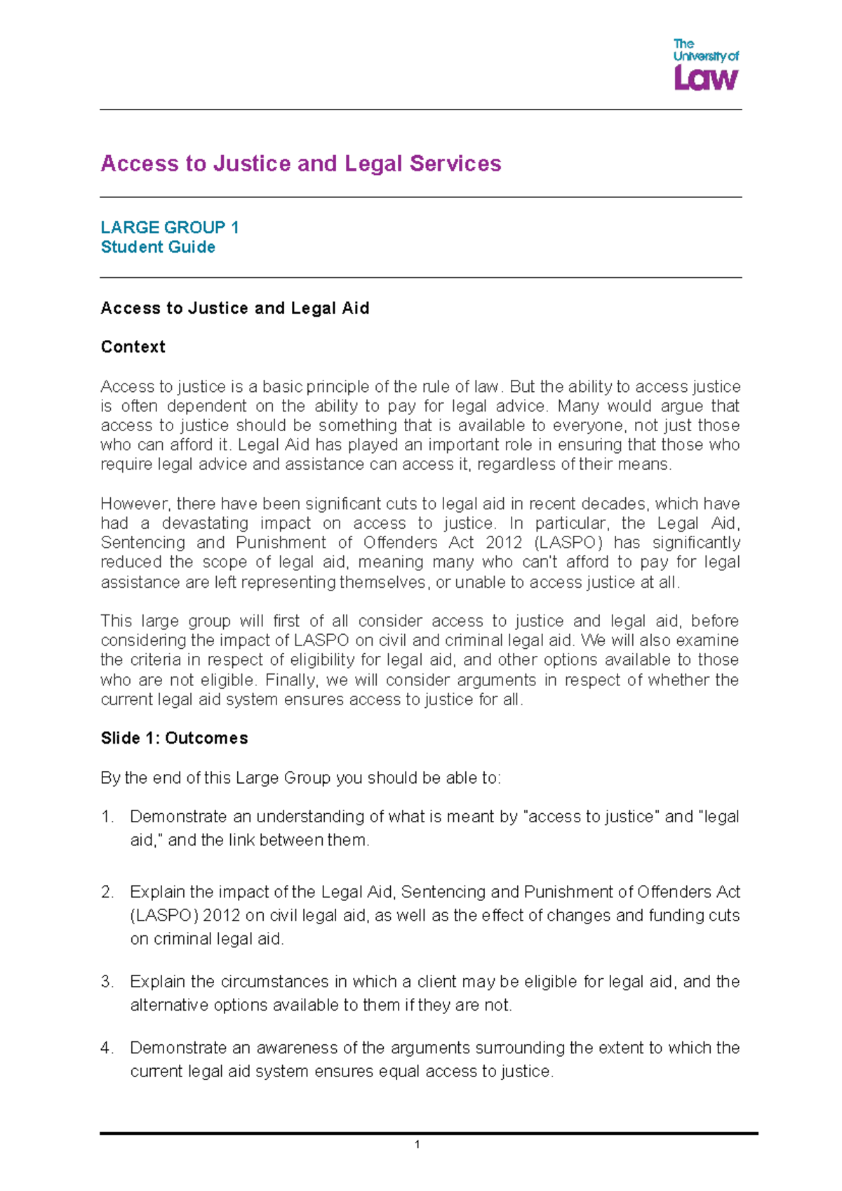 AJ (1) LG - Access to Justice & Legal Aid Overview Guide - Studocu
