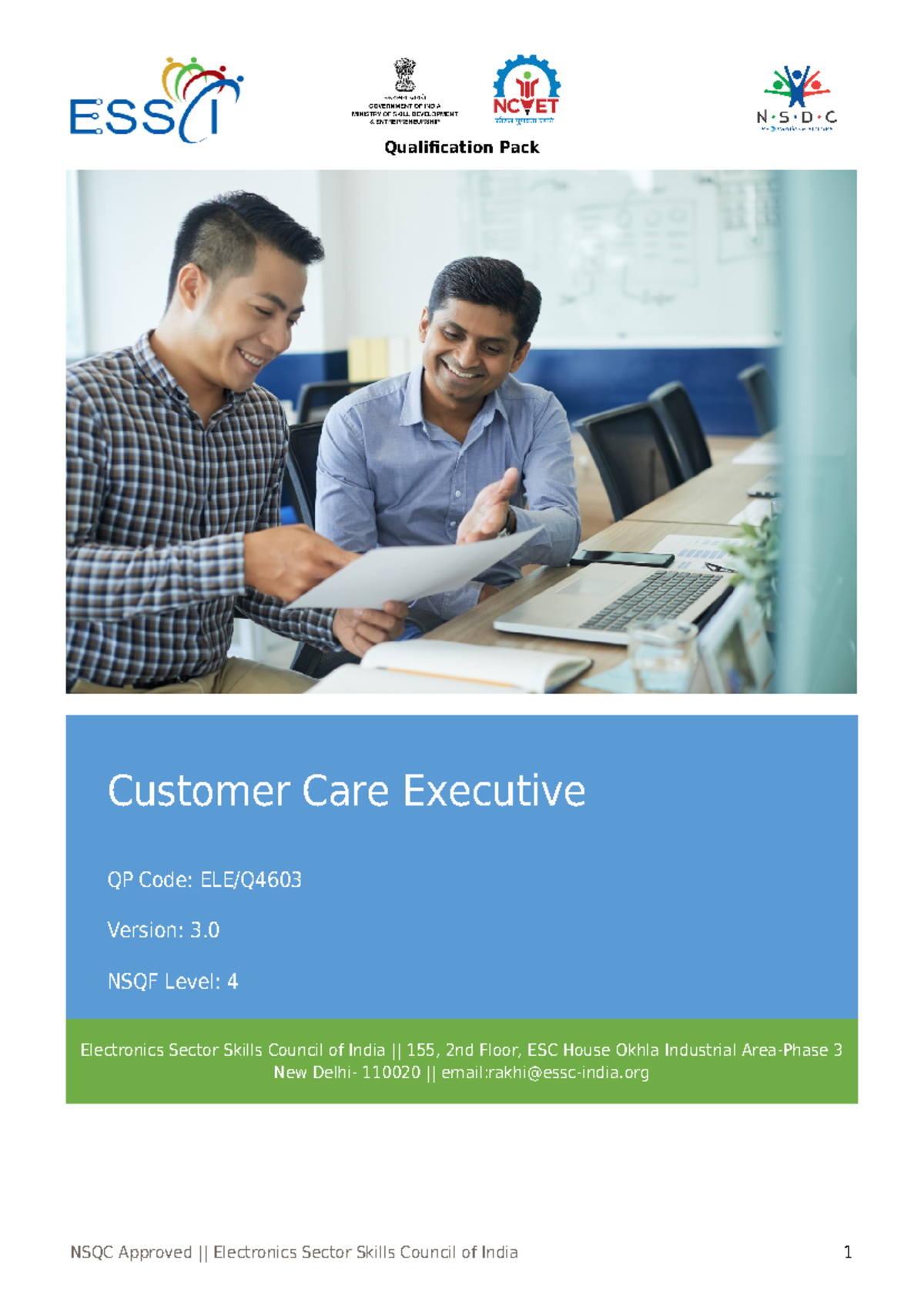 Customer Care Executive Qualification Pack - NSQF Level 4 (Version 3.0 ...