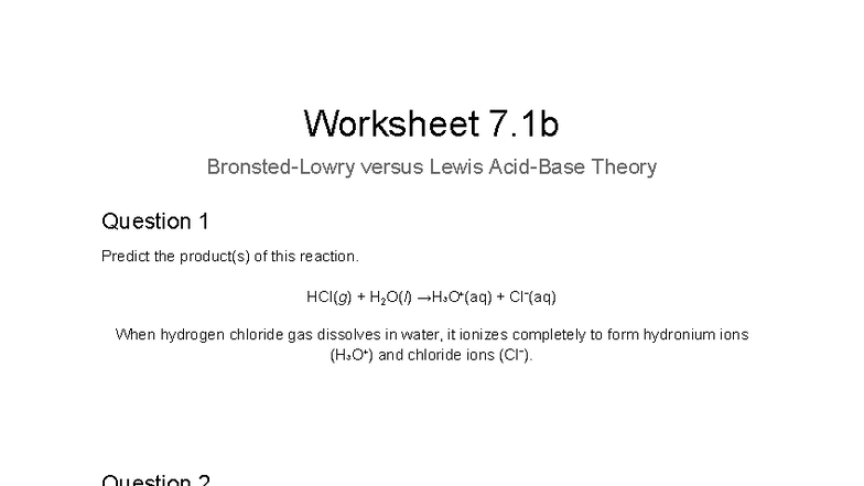 Worksheet 7 - Lewis Theory Reactions & Structures (CHEM 1062) - Studocu