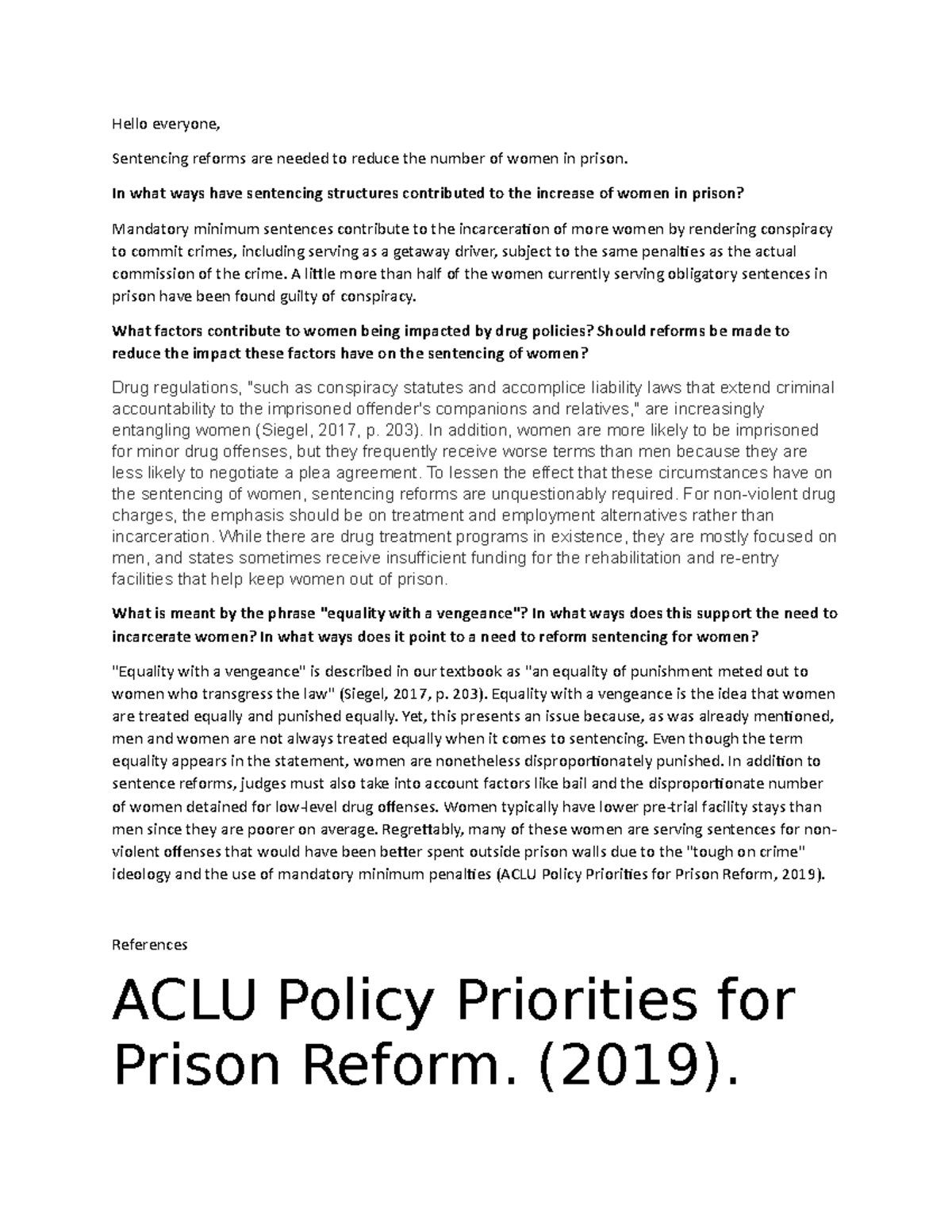 Discussion - Sentencing Reforms for Women in Prison Issues - Studocu
