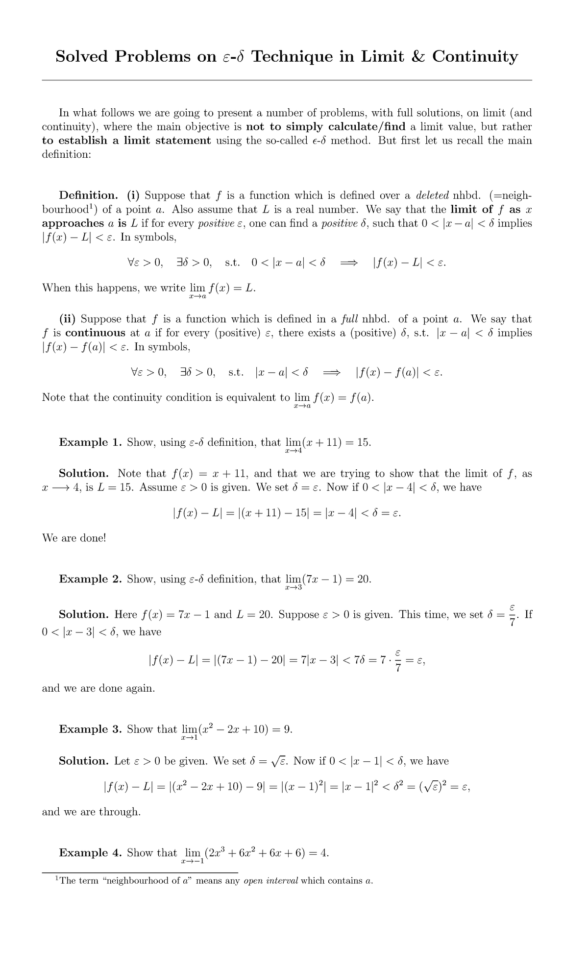 Epsilon-Delta Limit Exercises for Math 101: Full Solutions Guide - Studocu
