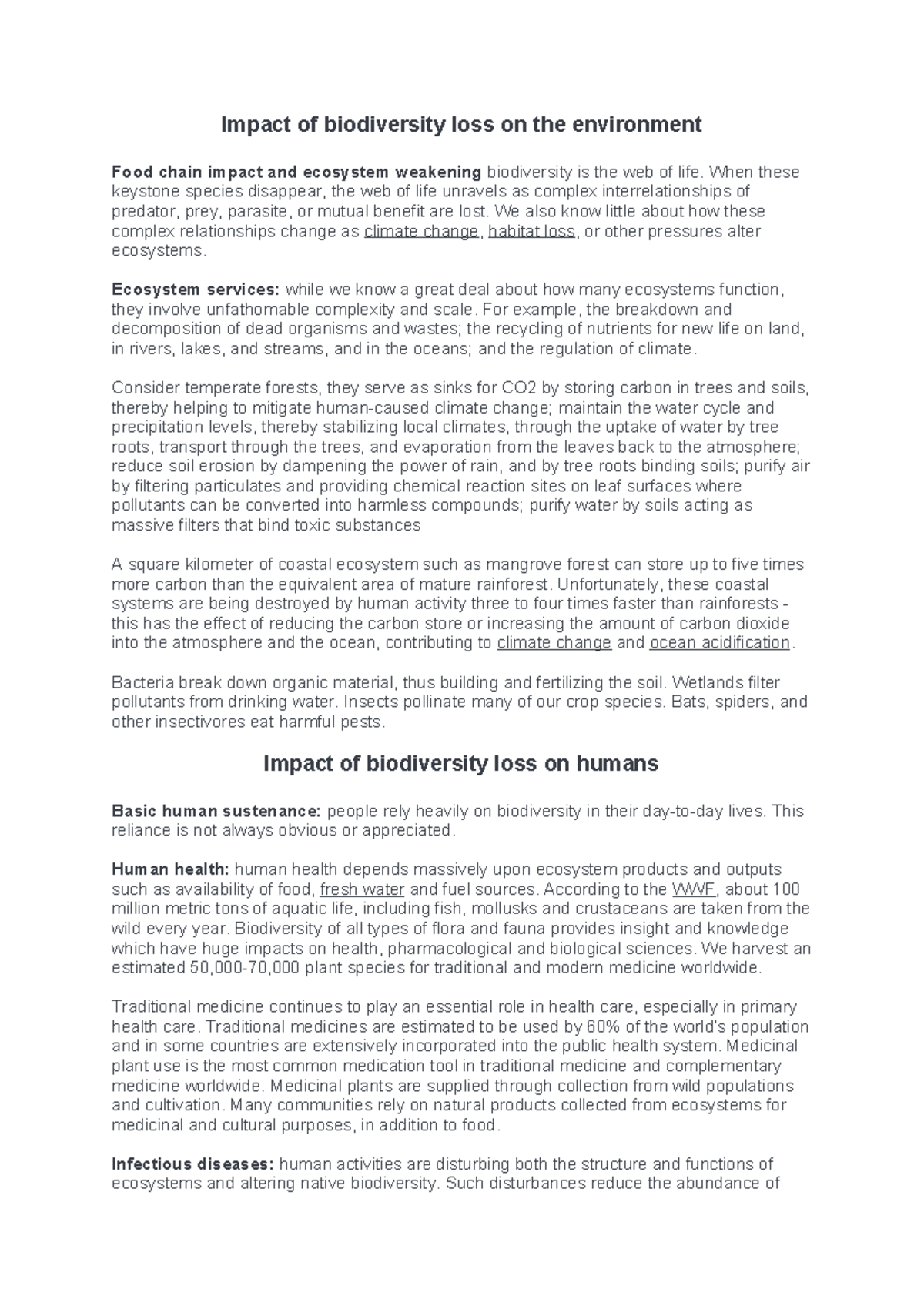 Biodiversity loss and it effects - Impact of biodiversity loss on the ...