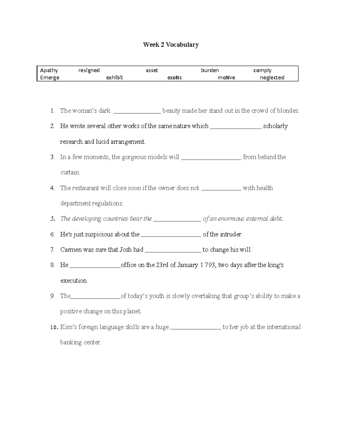 ENG 101 Week 2 Vocabulary List and Usage Examples - Studocu