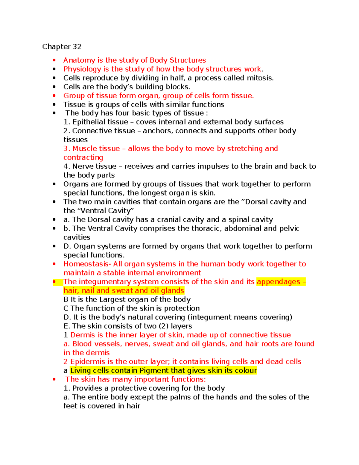 Body system notes - Chapter 32 Anatomy is the study of Body Structures ...