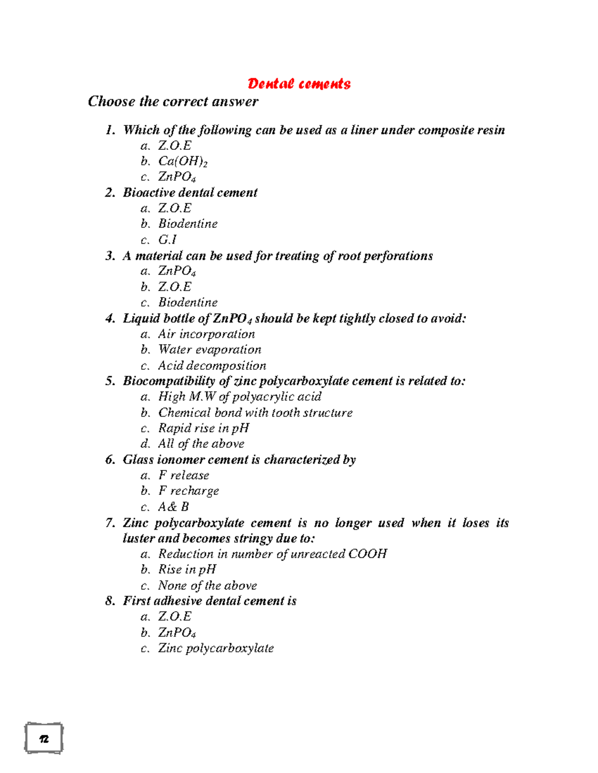 Amalgam and Cement: Quiz Questions for Dental Materials (DENT 101 ...