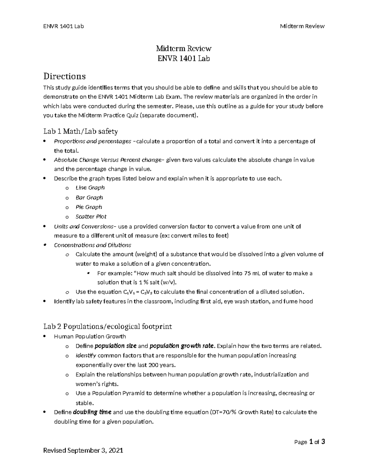 ENVR 1401 Lab Midterm Study Guide: Key Concepts & Skills - Studocu