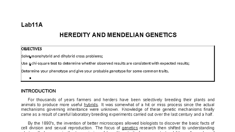 Lab 11A: Heredity & Mendelian Genetics - Concepts & Exercises - Studocu