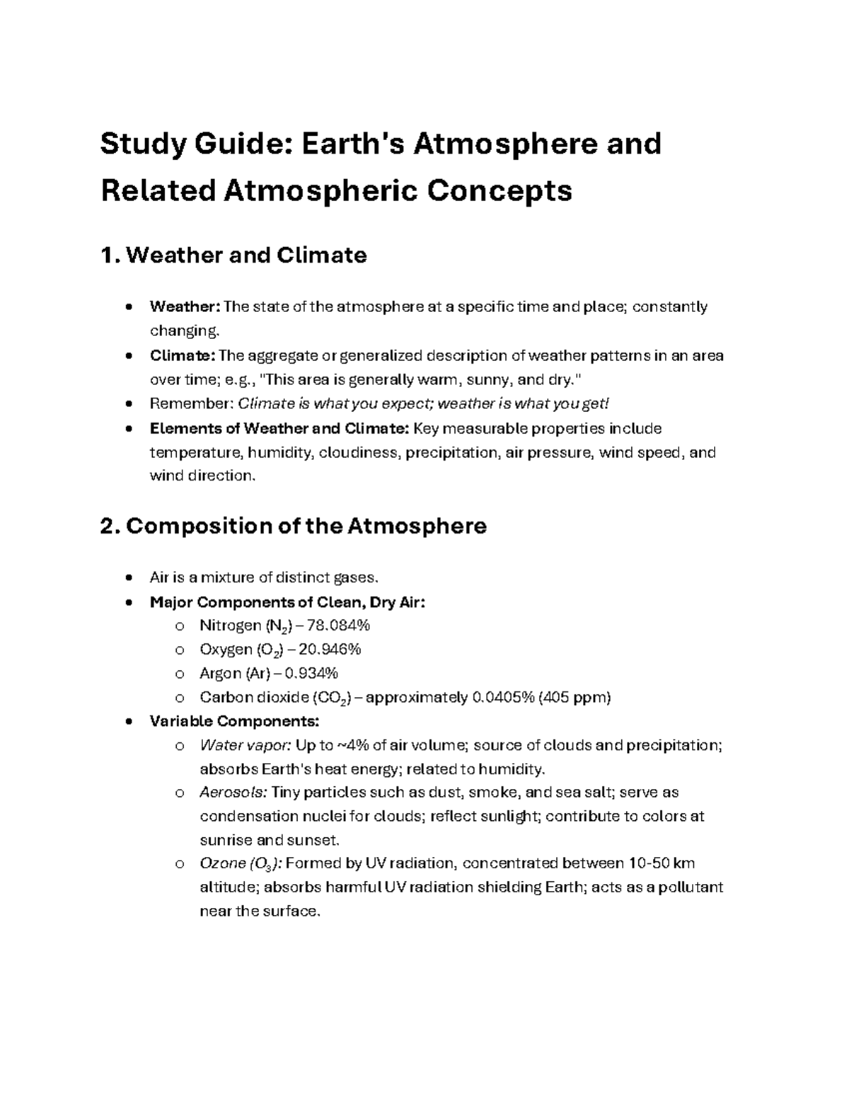 Earth Science Chapter 16: Weather, Climate, and Atmospheric Concepts ...