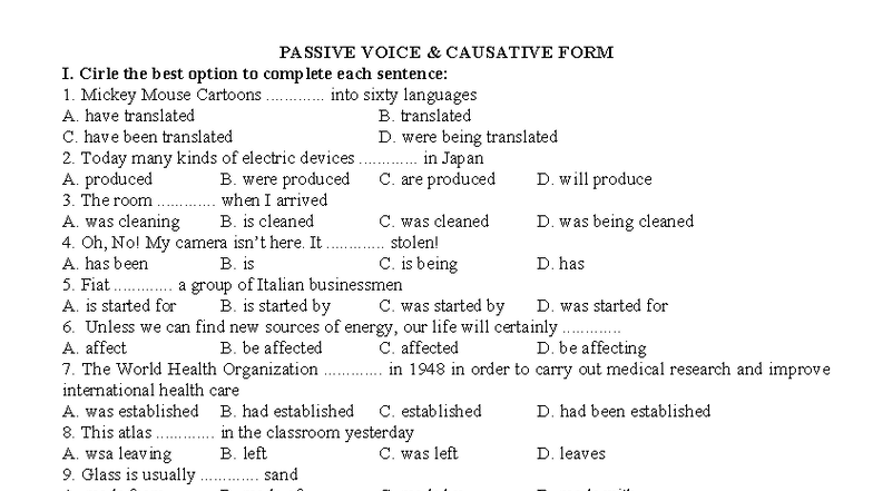 Passive Voice Practice Exercises (ENG 101) - Studocu