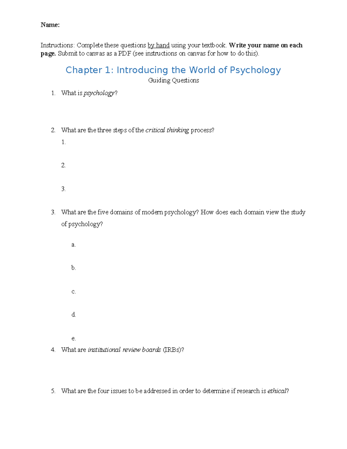 Psychology 101: Chapter 1 Study Questions & Key Concepts - Studocu