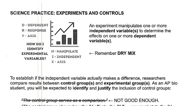 SCIENCE PRACTICE: EXPERIMENTS AND CONTROLS (AP BIO) - Studocu