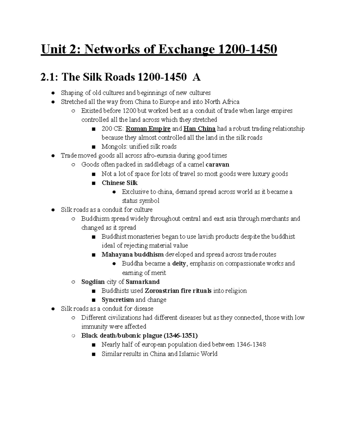Unit 2 Review: Networks of Exchange 1200-1450 APWH Exam Notes - Studocu