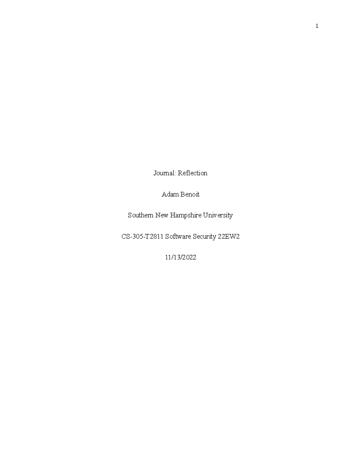 3-2 Journal - 1 Journal: Reflection Adam Benoit Southern New Hampshire ...