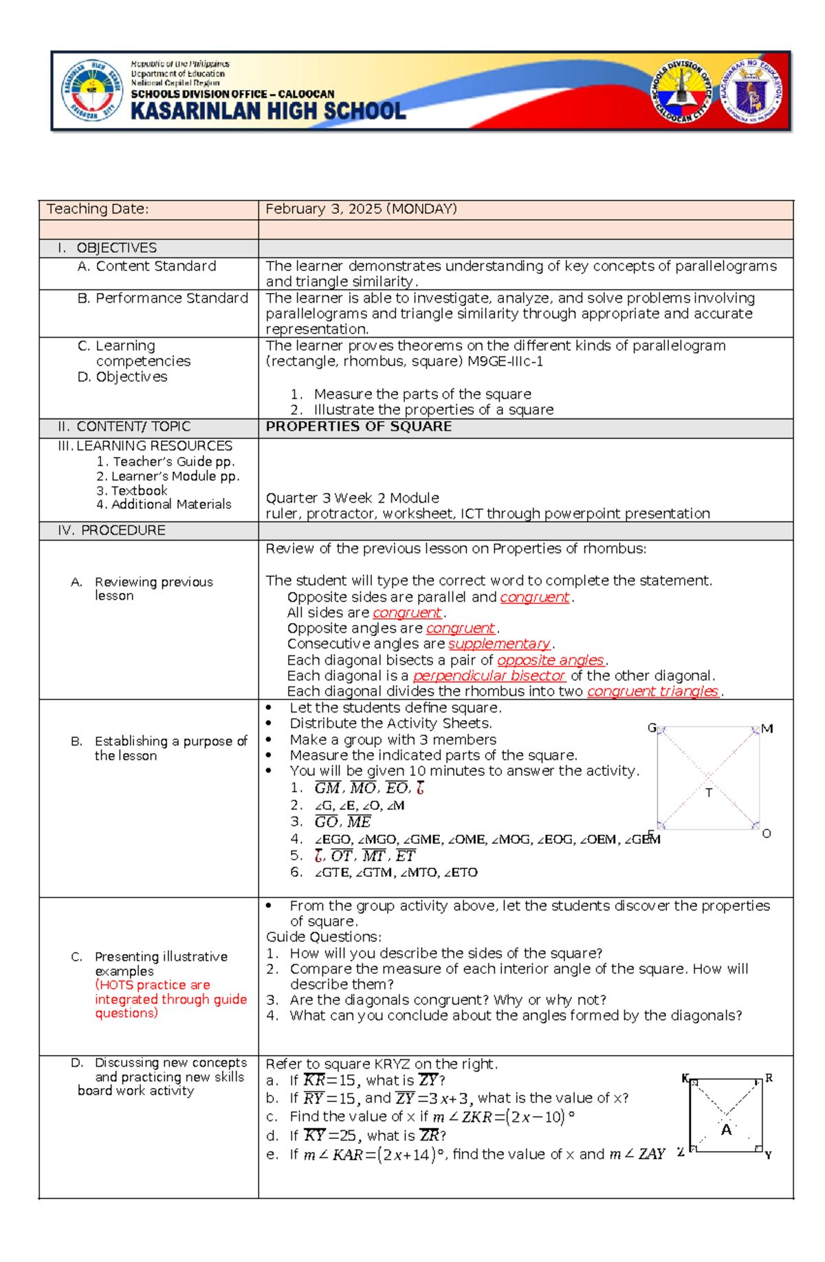 COT 1 2024-25 - Semi Detailed Lesson Plan - Teaching Date: February 3 ...