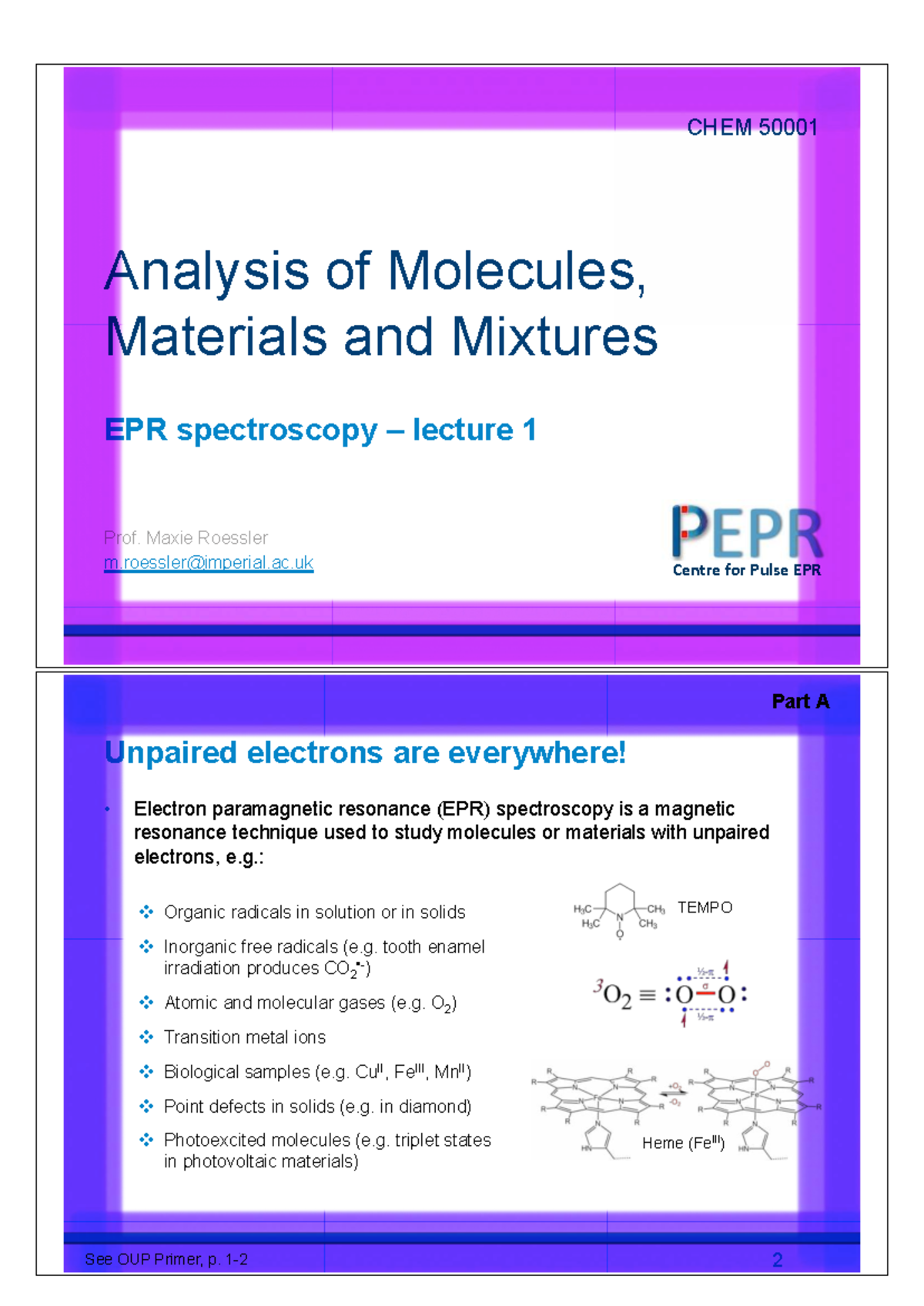 CHEM L15F1A EPR Spectroscopy Lecture 1: Unpaired Electrons Explained ...