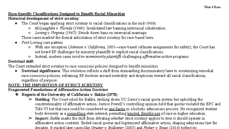 Week 4M - Con Law II Notes: Strict Scrutiny & Racial Classifications ...