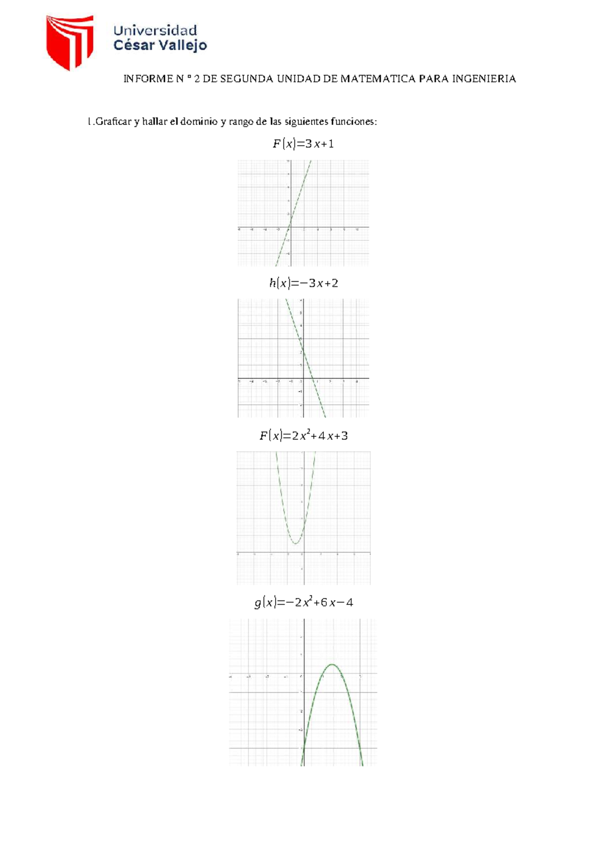 Ejercicios N°2 de Matemática para Ingeniería: Funciones y Gráficas ...