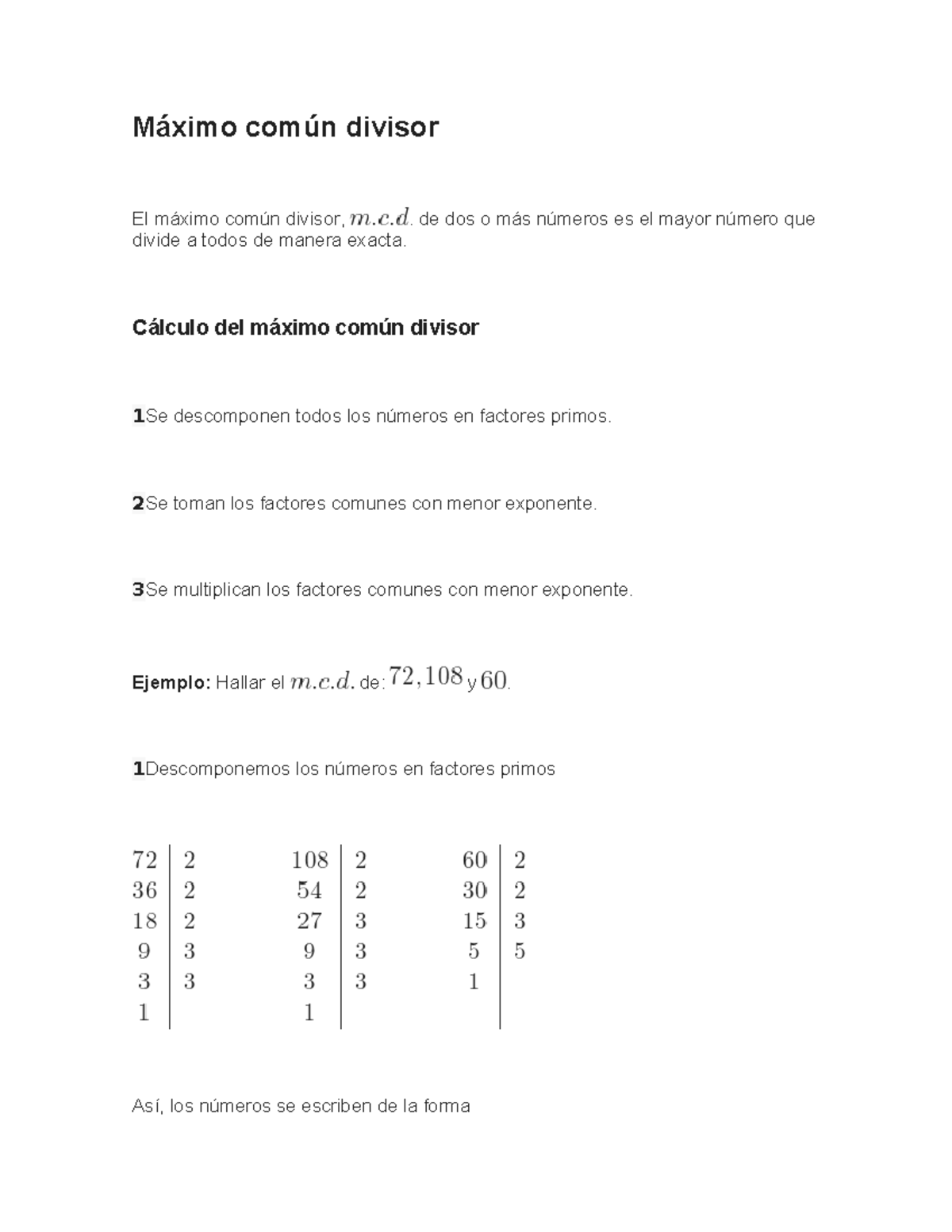 Máximo Común Divisor y Mínimo Común Múltiplo: Cálculos y Ejemplos - Studocu
