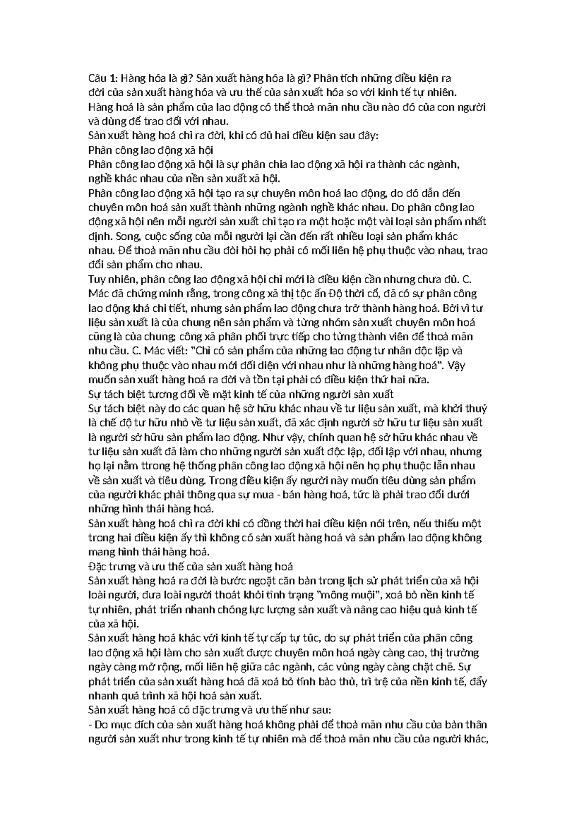 KTCT - hmmmmmmmmm - Câu 1: Hàng hóa là gì? Sản xuất hàng hóa là gì ...
