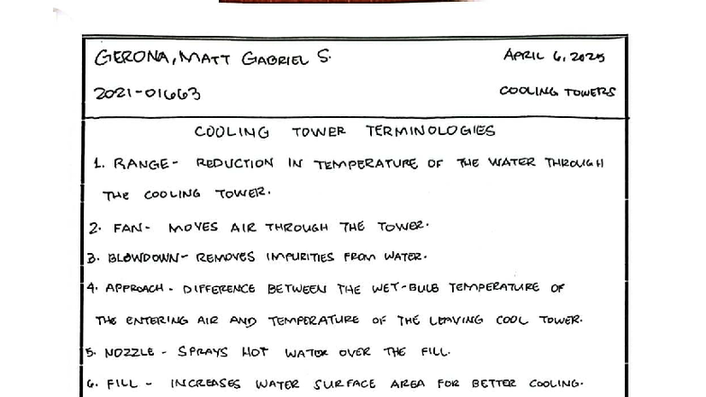 CS 6 Cooling Towers: Terminologies and Problem Solutions - Studocu