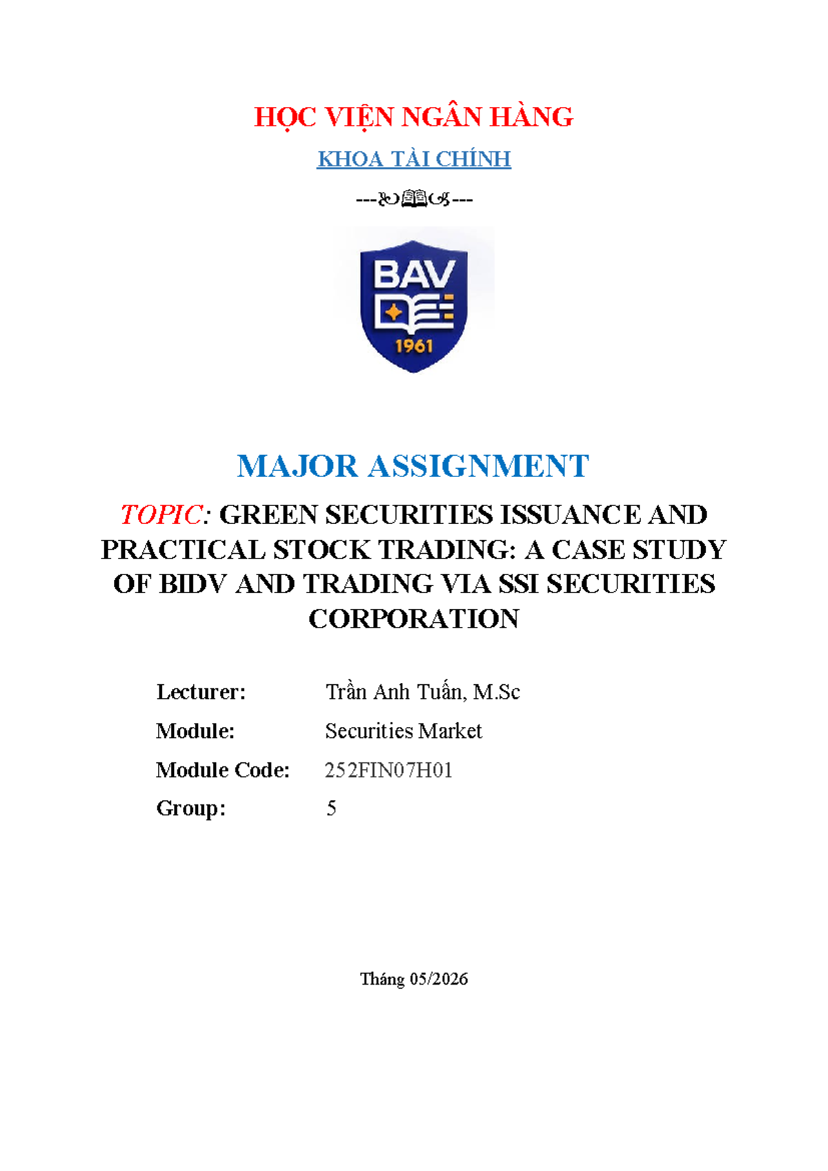 BIDV Green Securities Issuance & Stock Trading Case Study - 252FIN07H01 ...