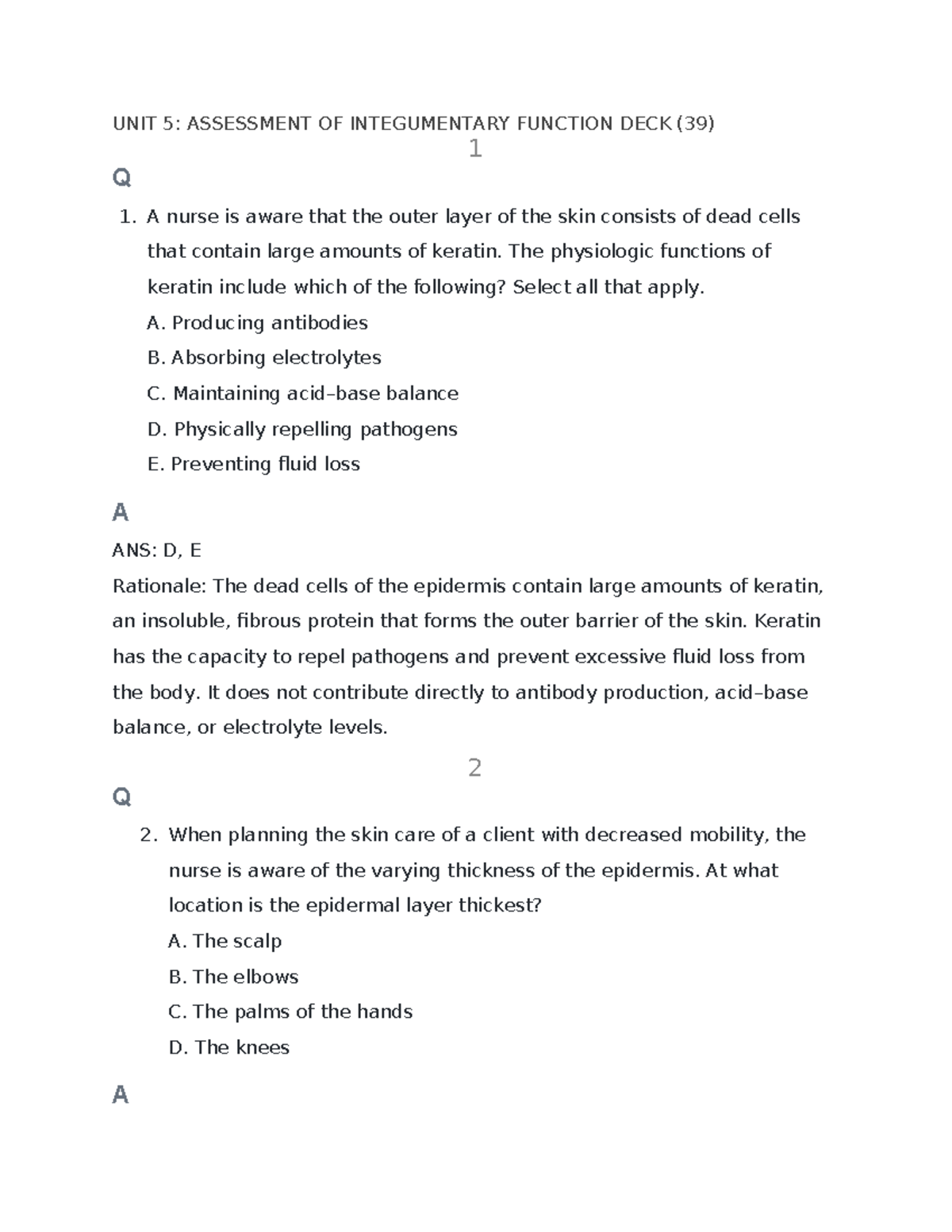 UNIT 5: Assessment of Integumentary Function - Study Guide - Studocu