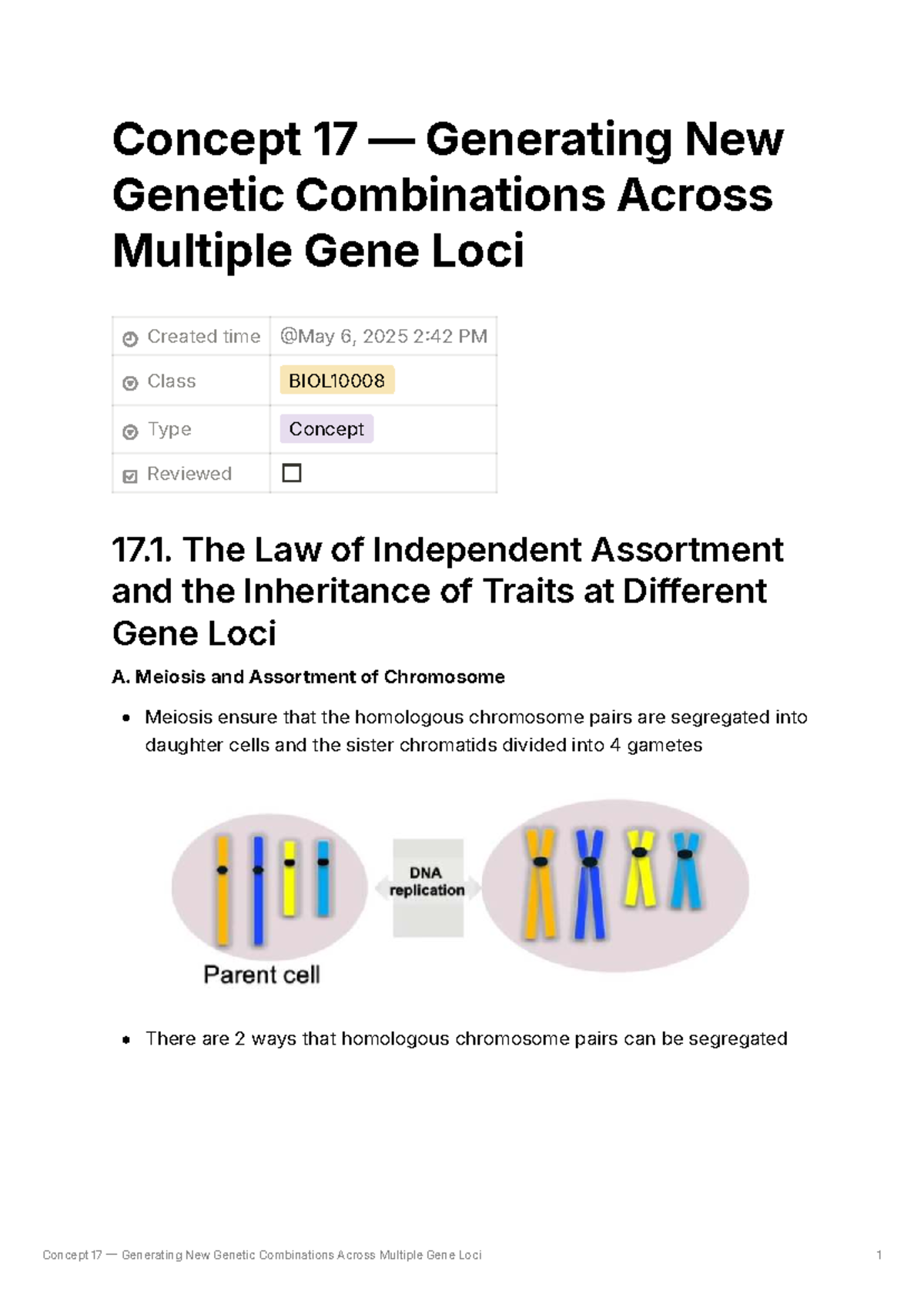 Concept 17: Generating New Genetic Combinations via Independent ...