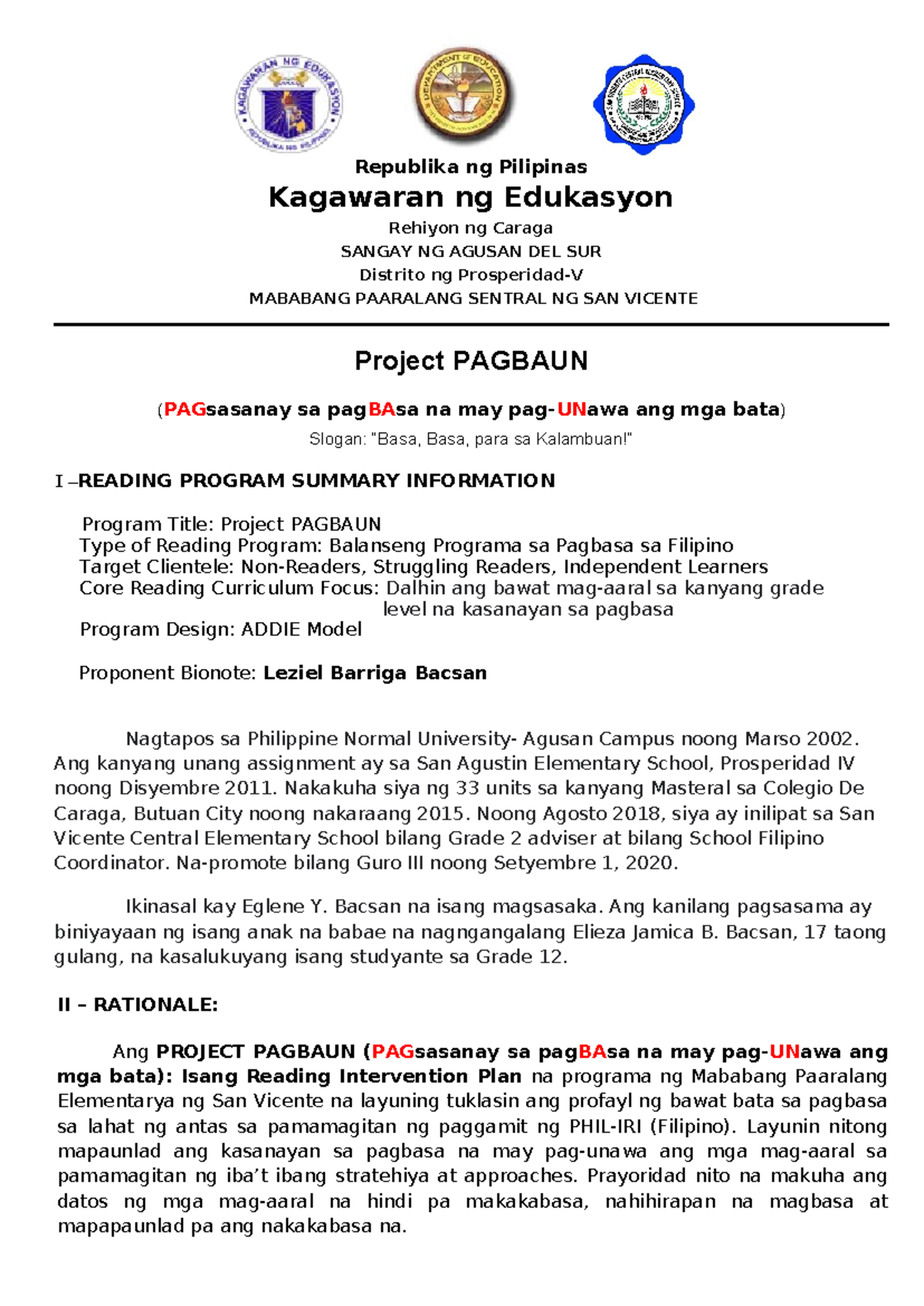 649242047 Filipino Reading Program: Project PAGBAUN Overview - Studocu