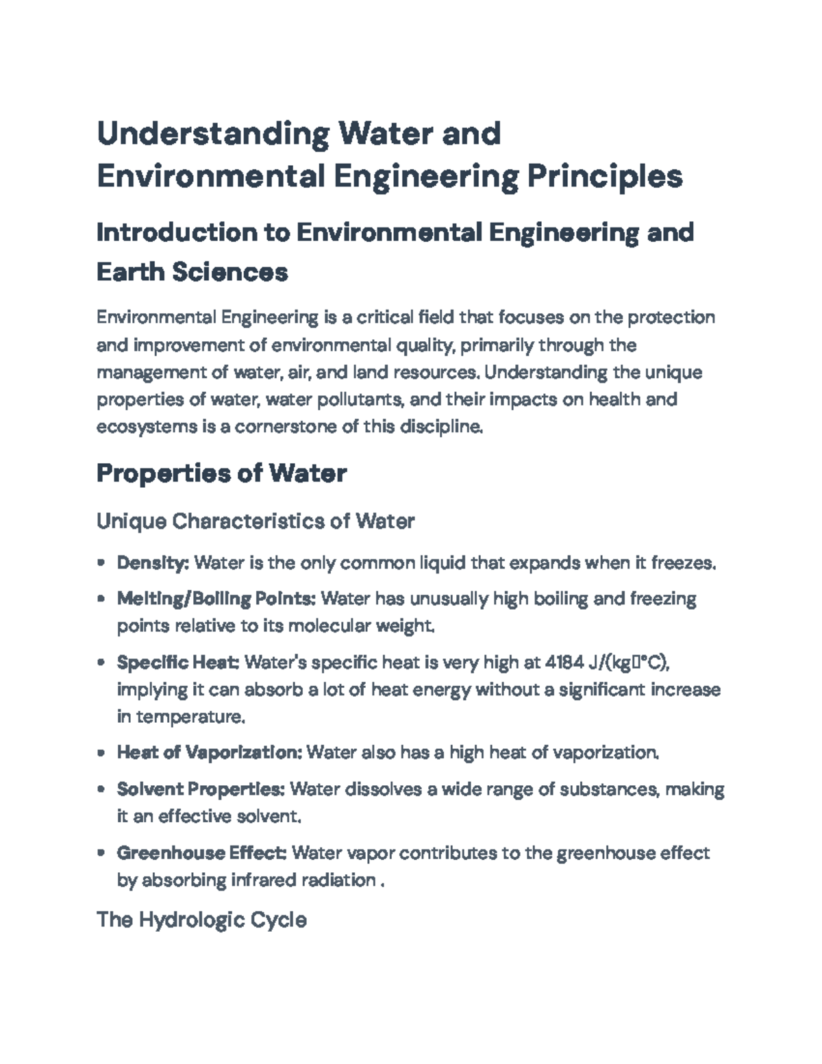 Environmental Engineering Principles: Water Quality & Pollution Control - Understanding Water ...