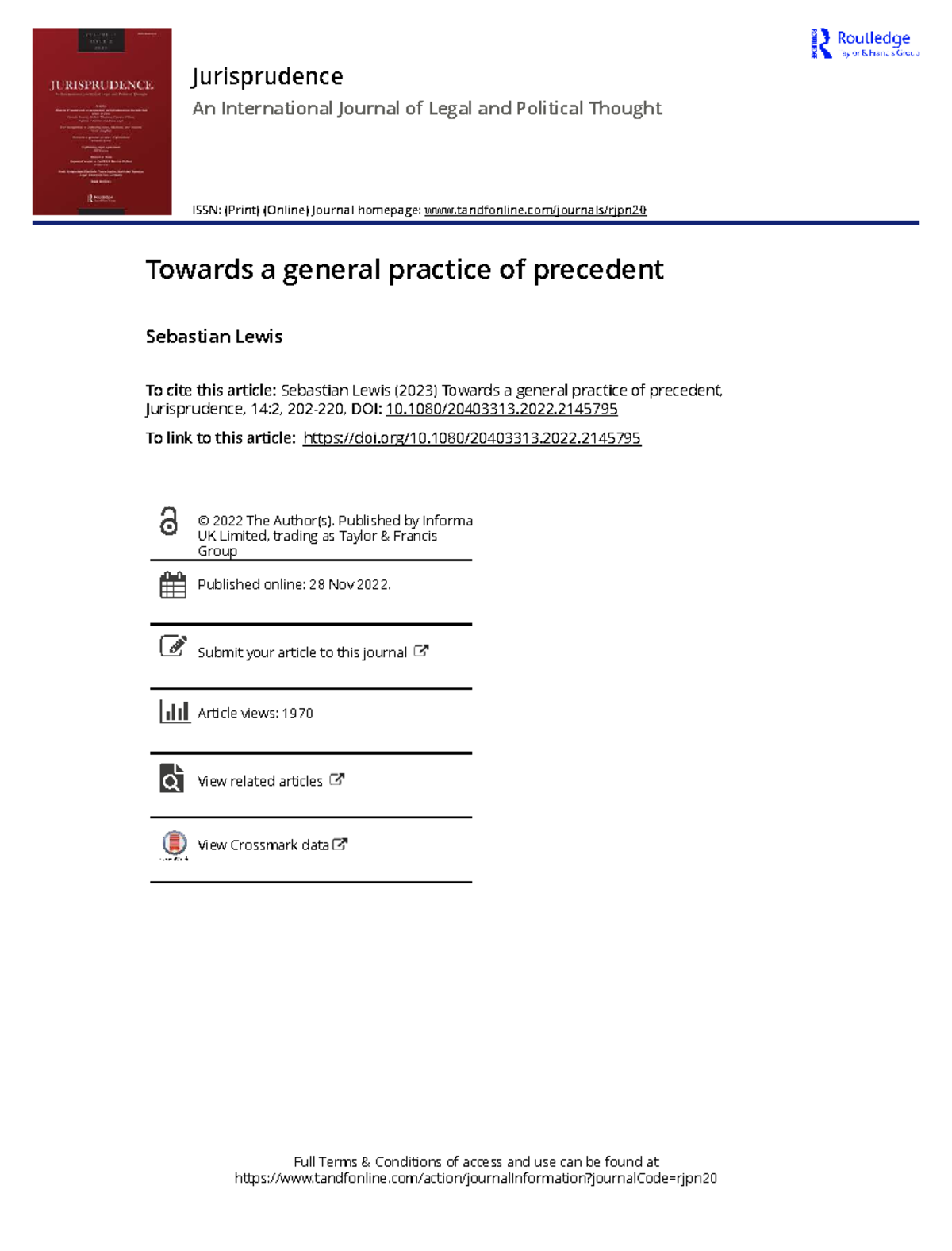 JURISPRUDENCE 14:2 - Towards a General Practice of Precedent by ...