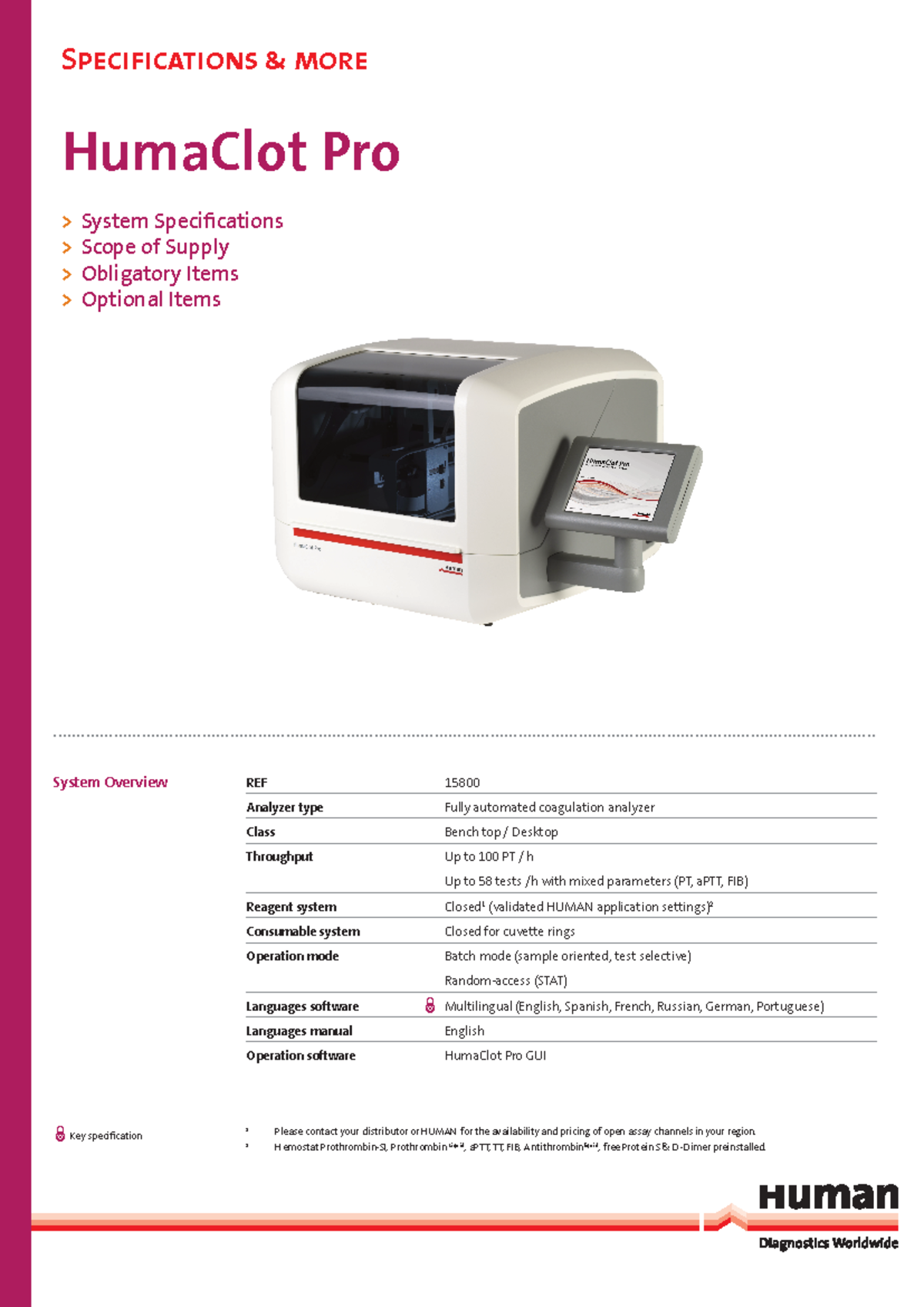 HumaClot Pro AC84460 Fully Automated Coagulation Analyzer Manual - Studocu