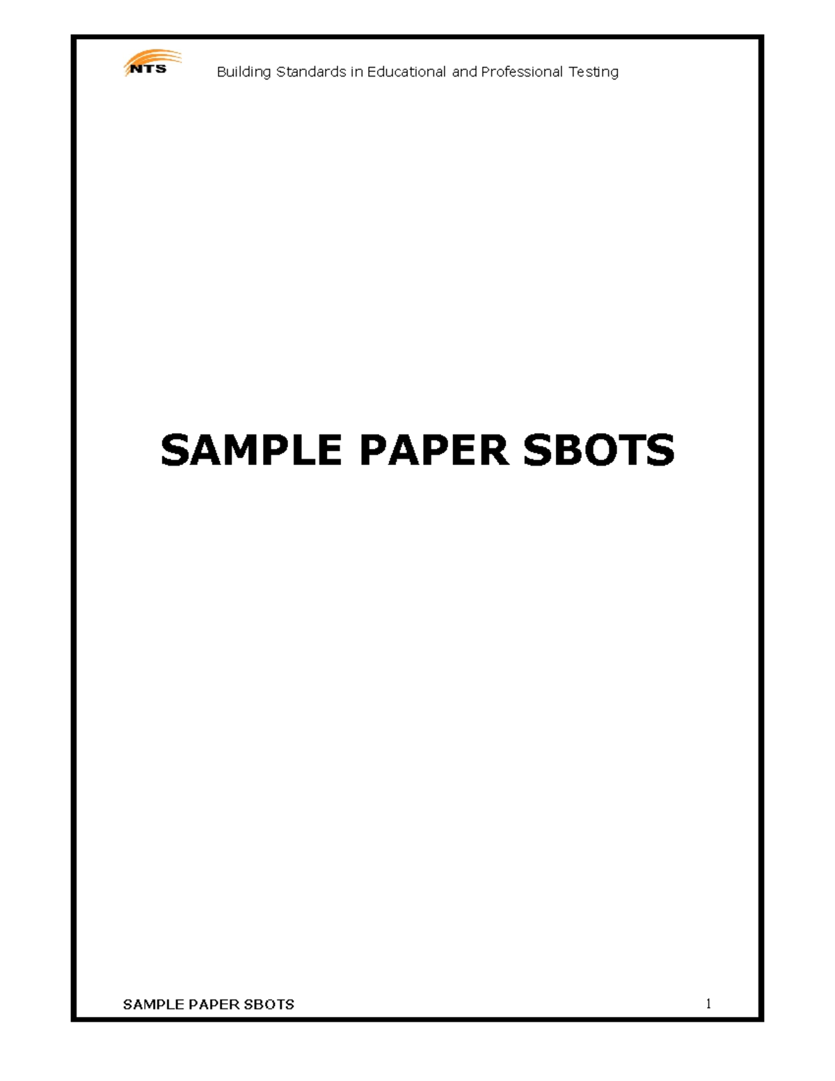 Sample Paper SBOTS 2024: Building Standards in Educational Testing ...