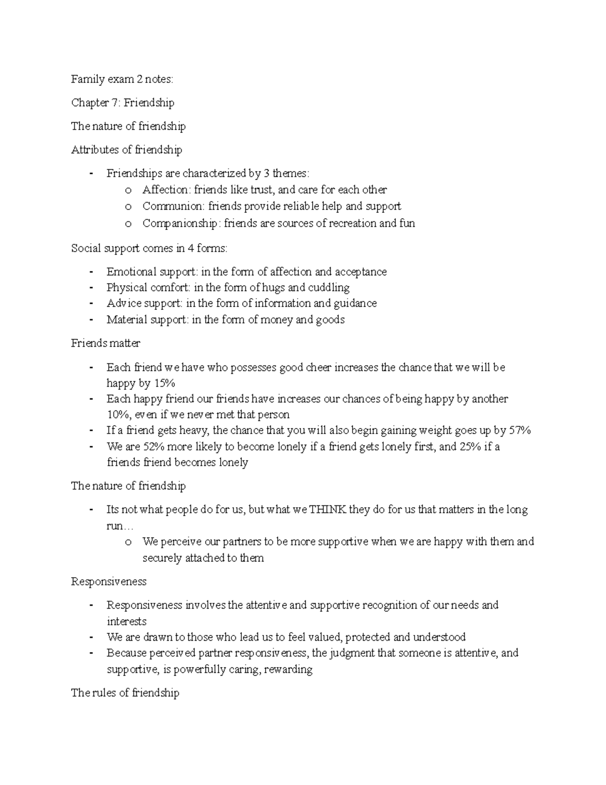 Family Exam 2 Notes: Chapters 7 & 8 - Friendship and Love - Studocu
