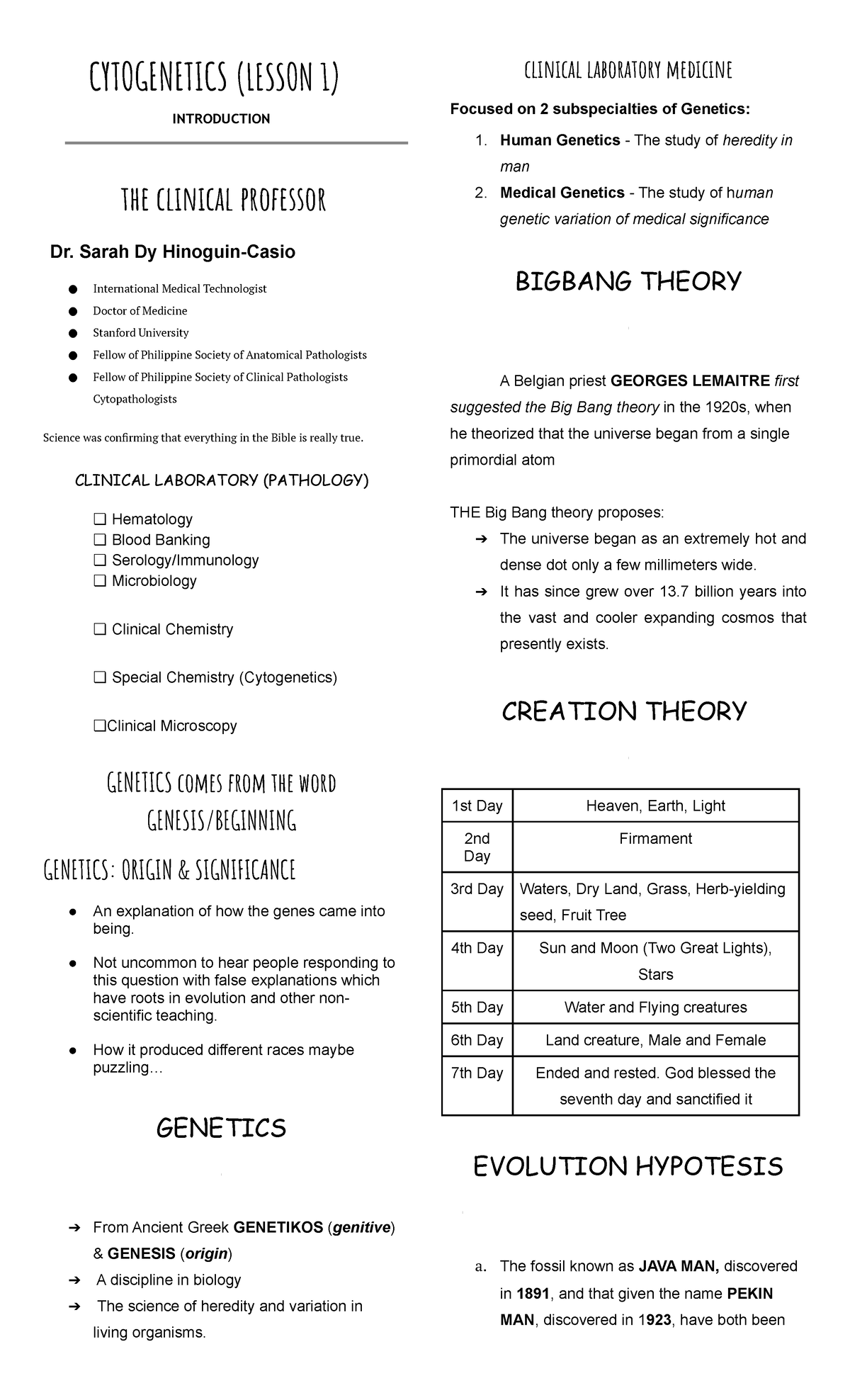 Cytogen (lesson 1-4) - CYTOGENETICS (LESSON 1) INTRODUCTION the ...