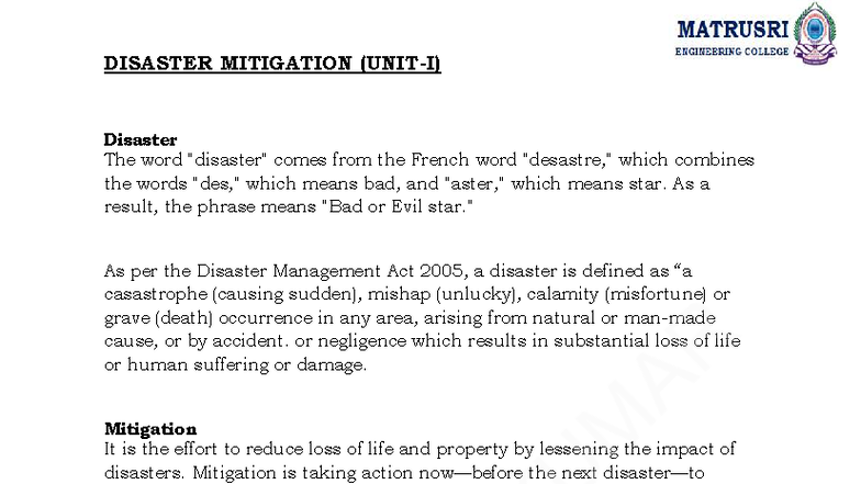 Disaster Mitigation: Understanding Hazards and Vulnerability (CED 101 ...