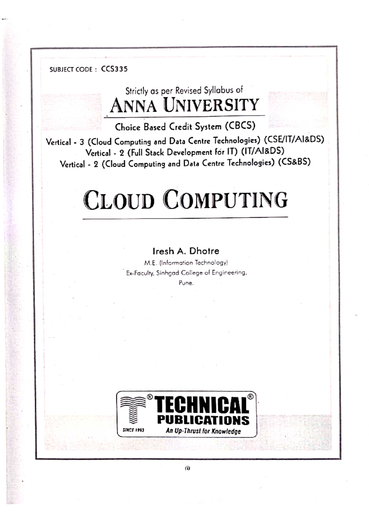Cloud computing - it is used for cc sem exam - SUBJECT CODE : CCS335 Strictly as per Revised ...