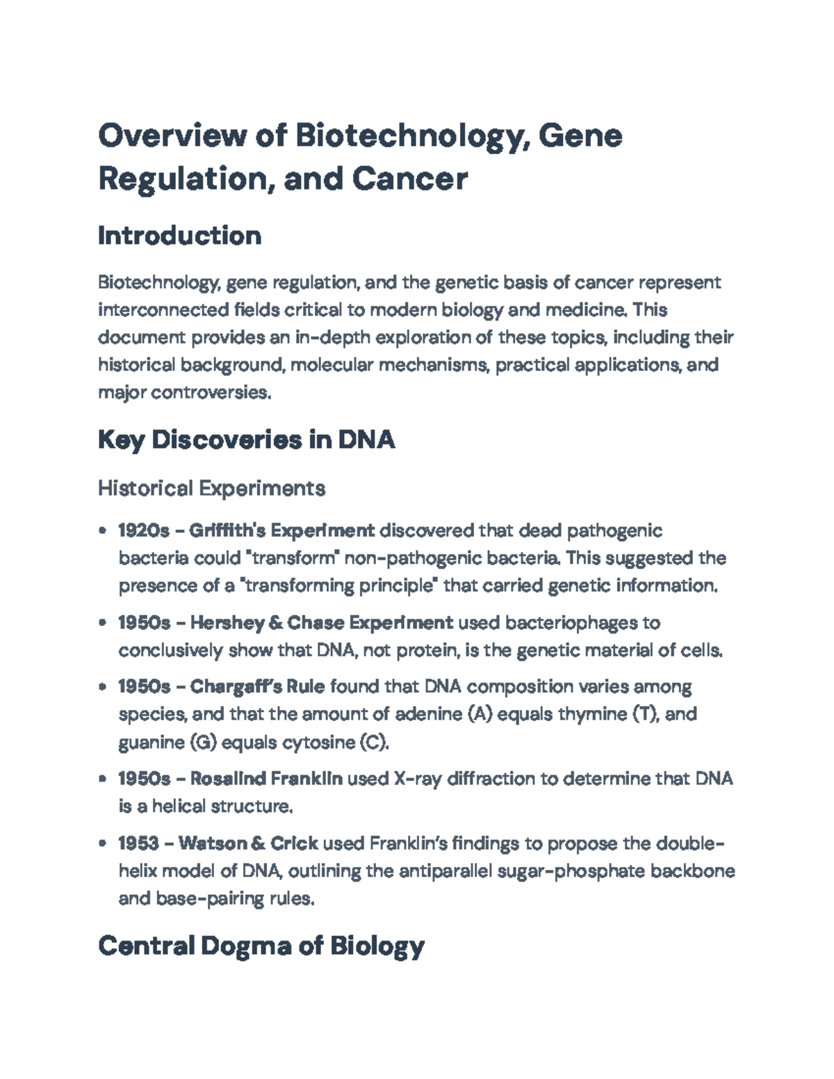 Biotechnology and Gene Regulation: Cancer Overview and Implications ...