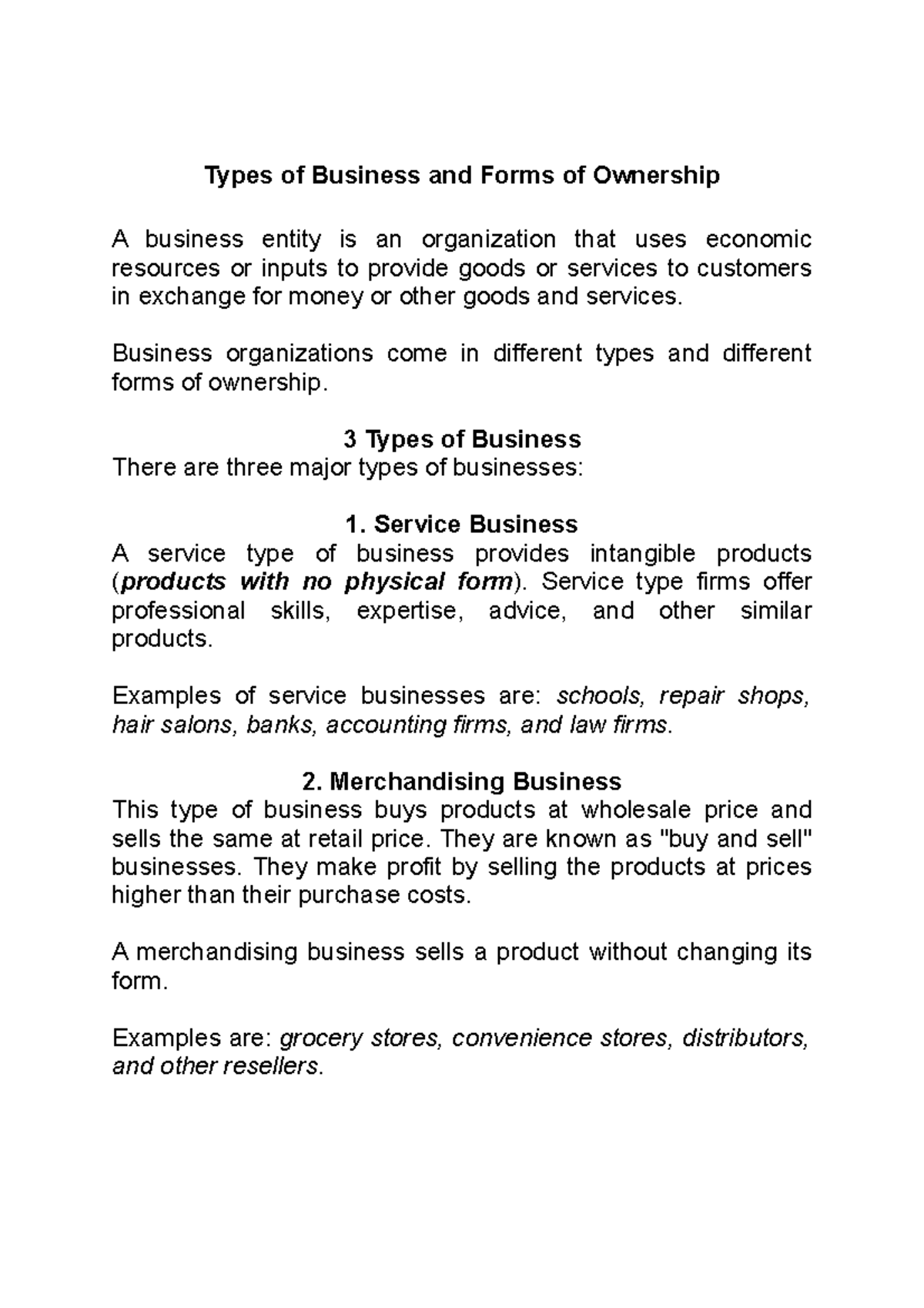 Types of Business and Forms of Ownership - Business organizations come ...