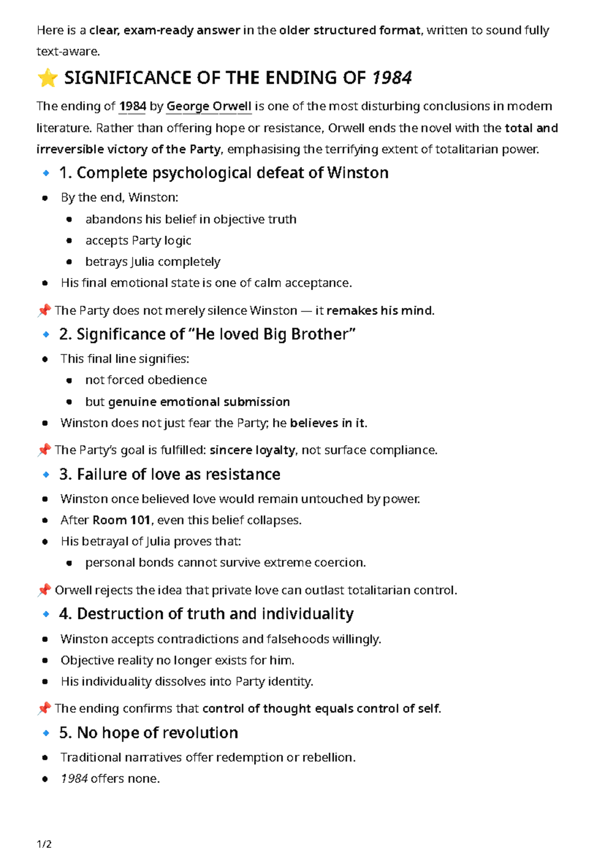 Significance of the Ending of 1984 - Essay Notes (ENG 101) - Studocu