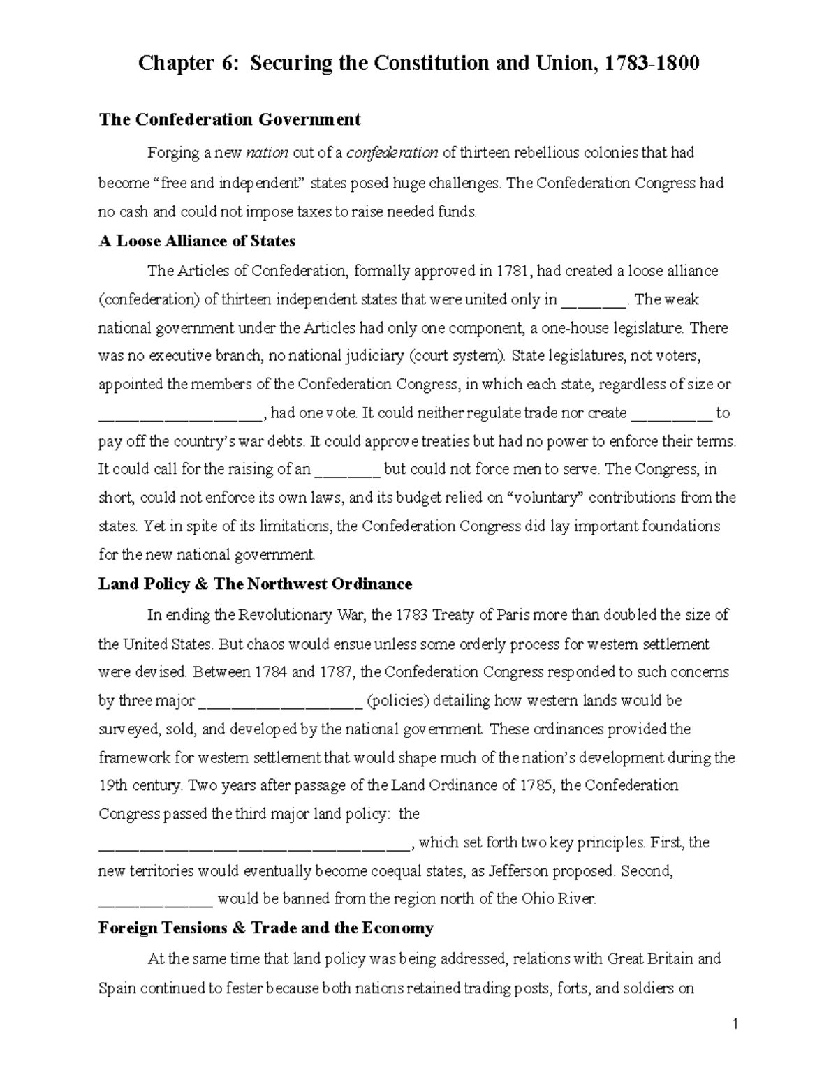 Chapter 6: Securing the Constitution and Union, 1783-1800 - Studocu