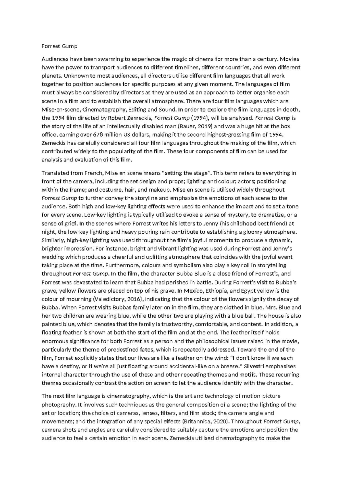 Film Analysis of Forrest Gump: Techniques and Themes FIA1 - Studocu