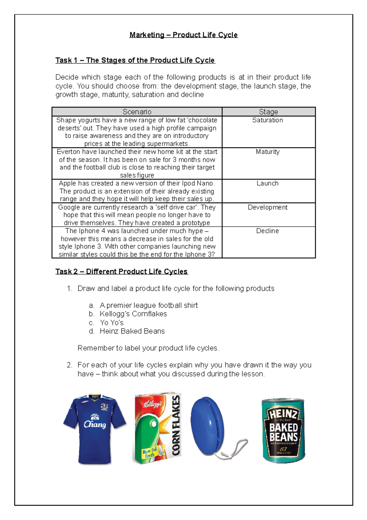 Marketing (MKT 101) Product Life Cycle Analysis Worksheet - Studocu