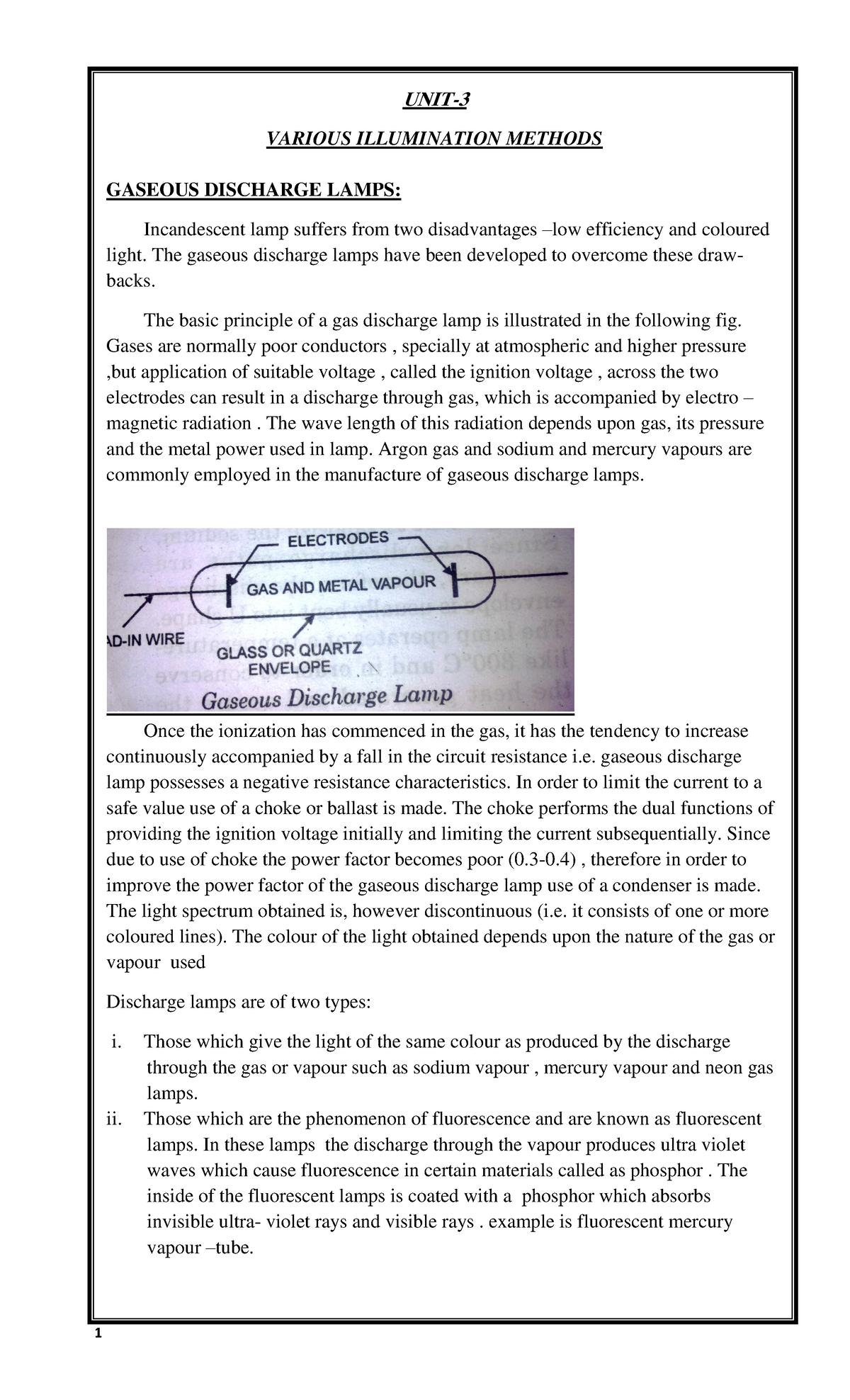 Various Illumination Methods: Gaseous Discharge Lamps Explained - Studocu