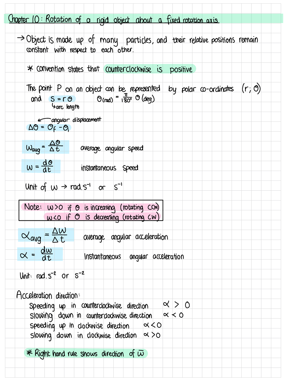 Chapter 10: Summary of Rigid Body Rotation and Angular Motion Concepts - Studocu