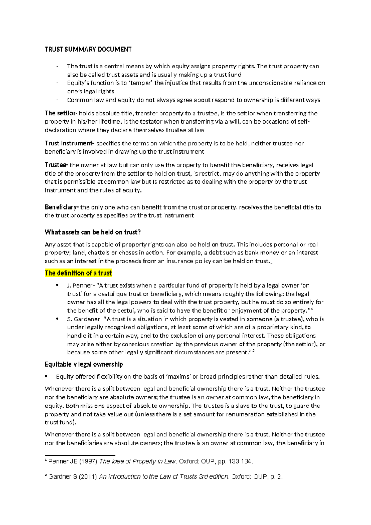 Trusts Summary: Key Concepts and Legal Framework Analysis - Studocu