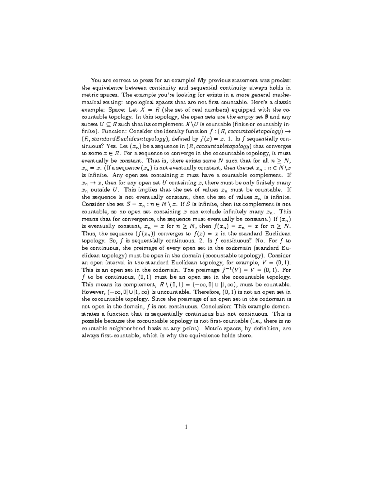 Metric Spaces: Sequential vs. Continuous Functions - Example Analysis ...