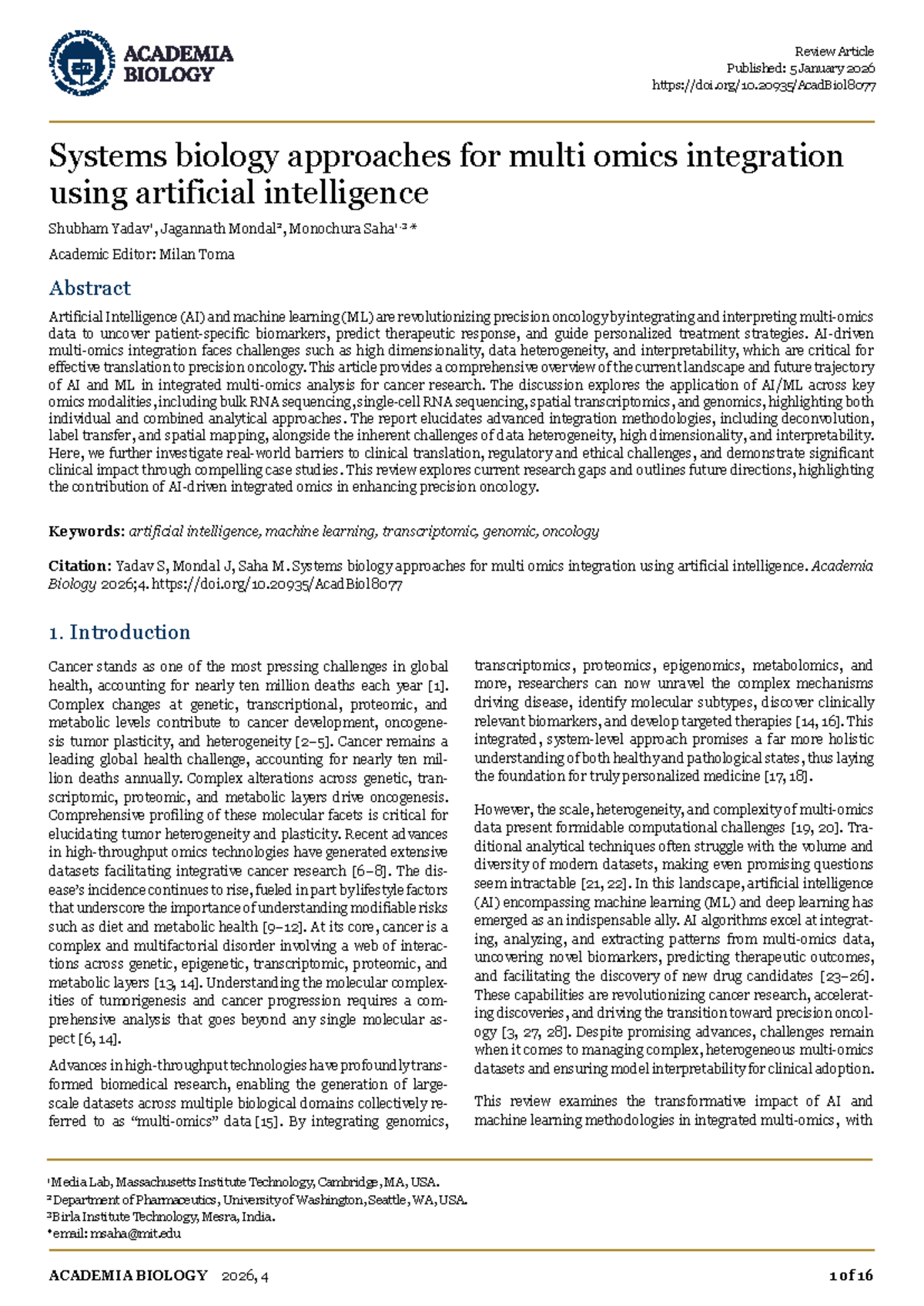 AI-Driven Multi-Omics Integration in Precision Oncology: A Review (BIO ...