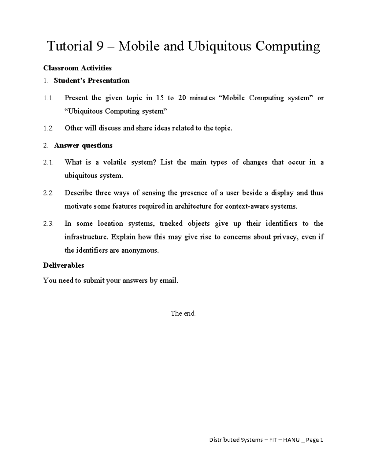 Tutorial 9: Mobile & Ubiquitous Computing Activities - FIT - Studocu