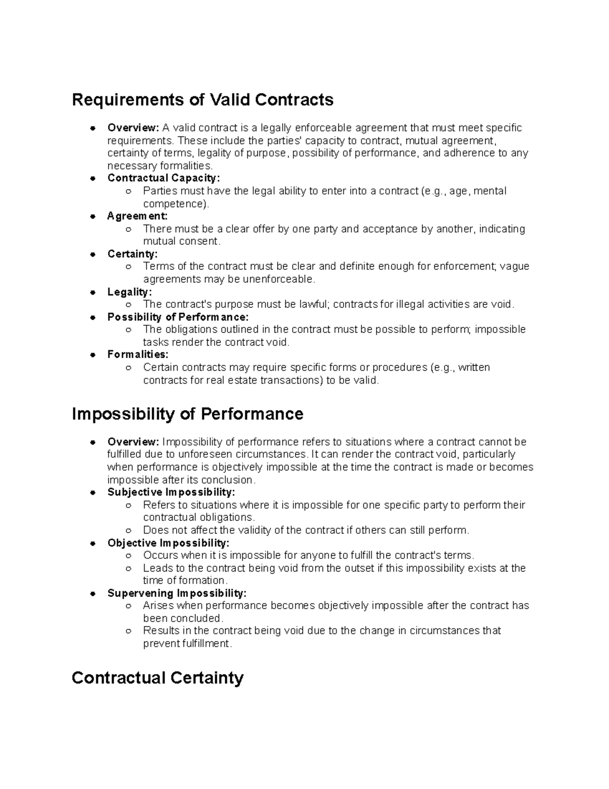 Topic 5 Summary: Overview of Valid Contracts and Impossibility of ...