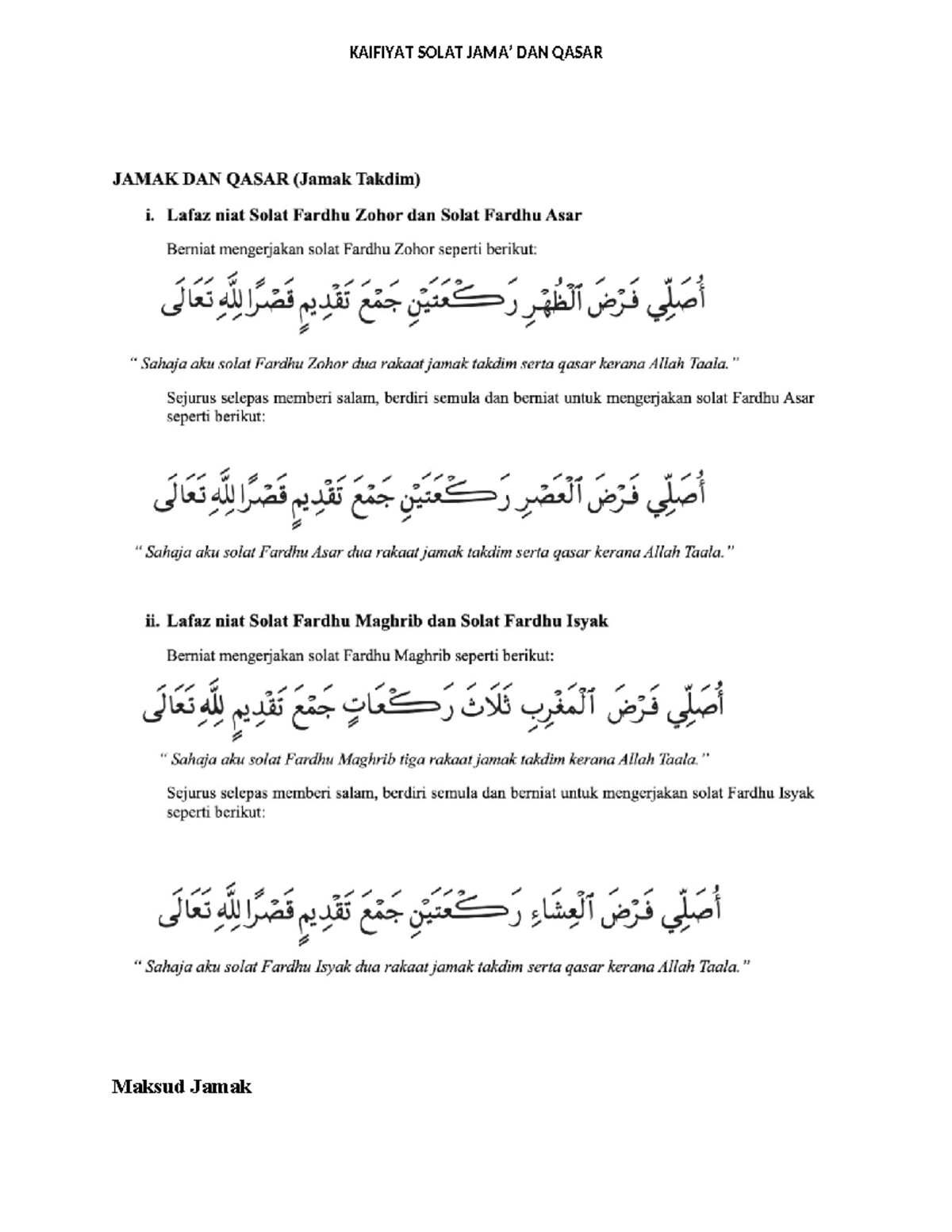 Kaifiyat Solat JAMA - math modelling - KAIFIYAT SOLAT JAMA’ DAN QASAR Maksud Jamak - Studocu